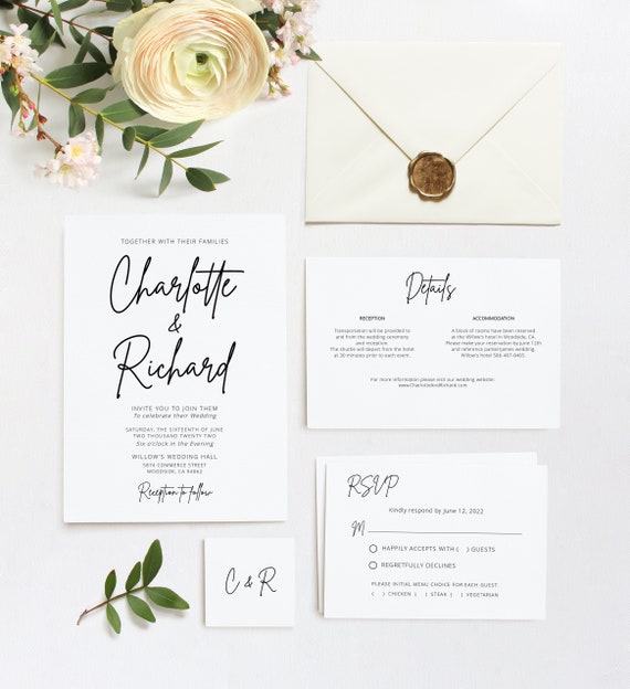 Modern Wedding Invitation Template Simple Wedding Invitation | Etsy