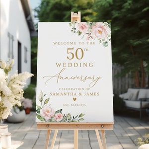 50th Anniversary Welcome Sign, Blush Wedding Anniversary Sign, Happy ...