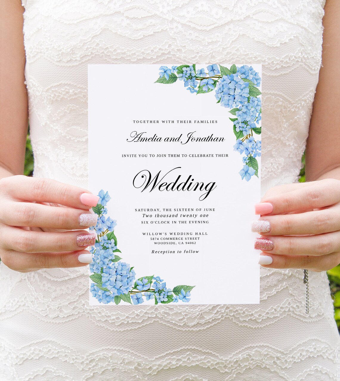Blue Hydrangea Wedding Invitation Printable Wedding | Etsy
