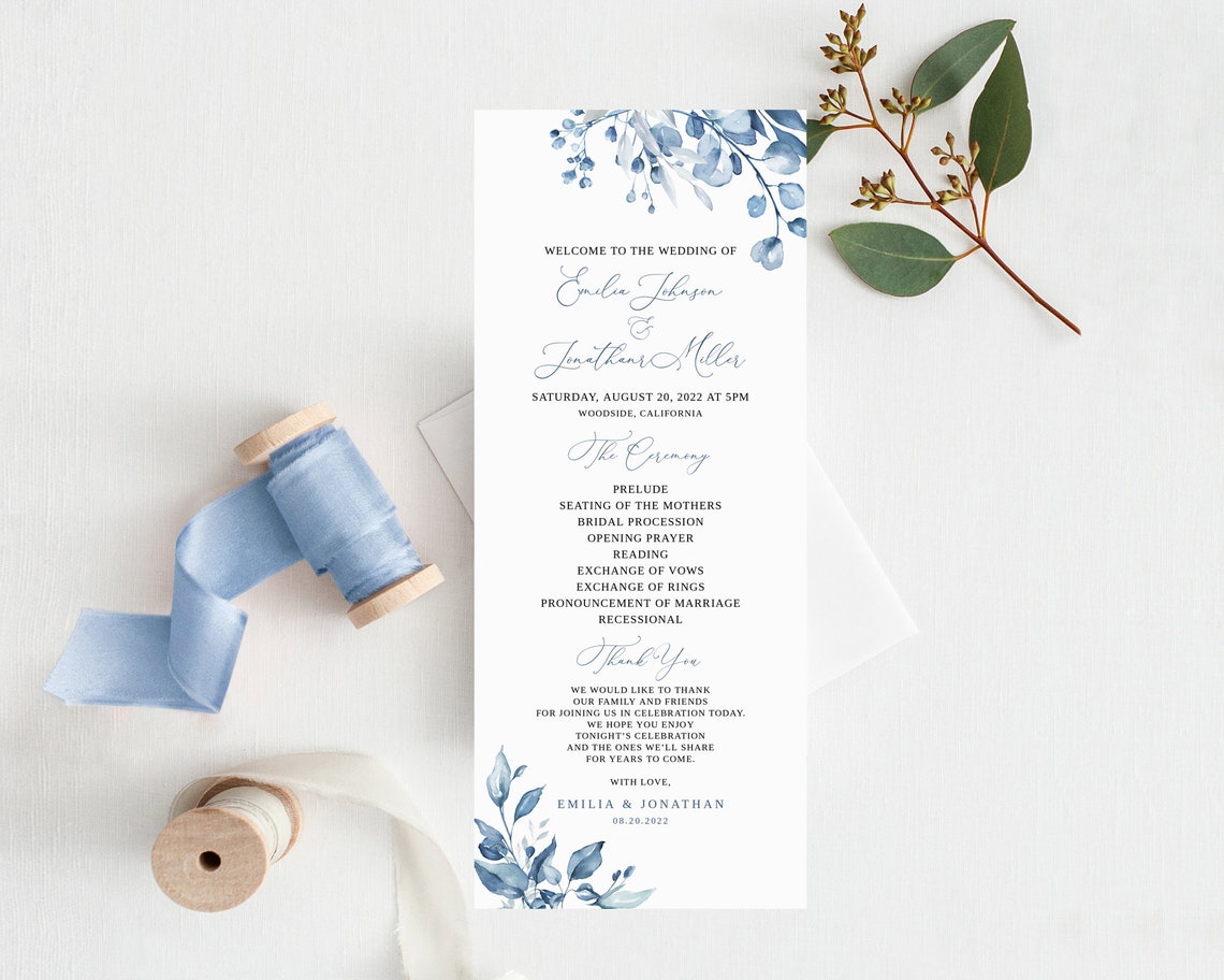 Dusty Blue Wedding Program Template Floral Wedding Program - Etsy