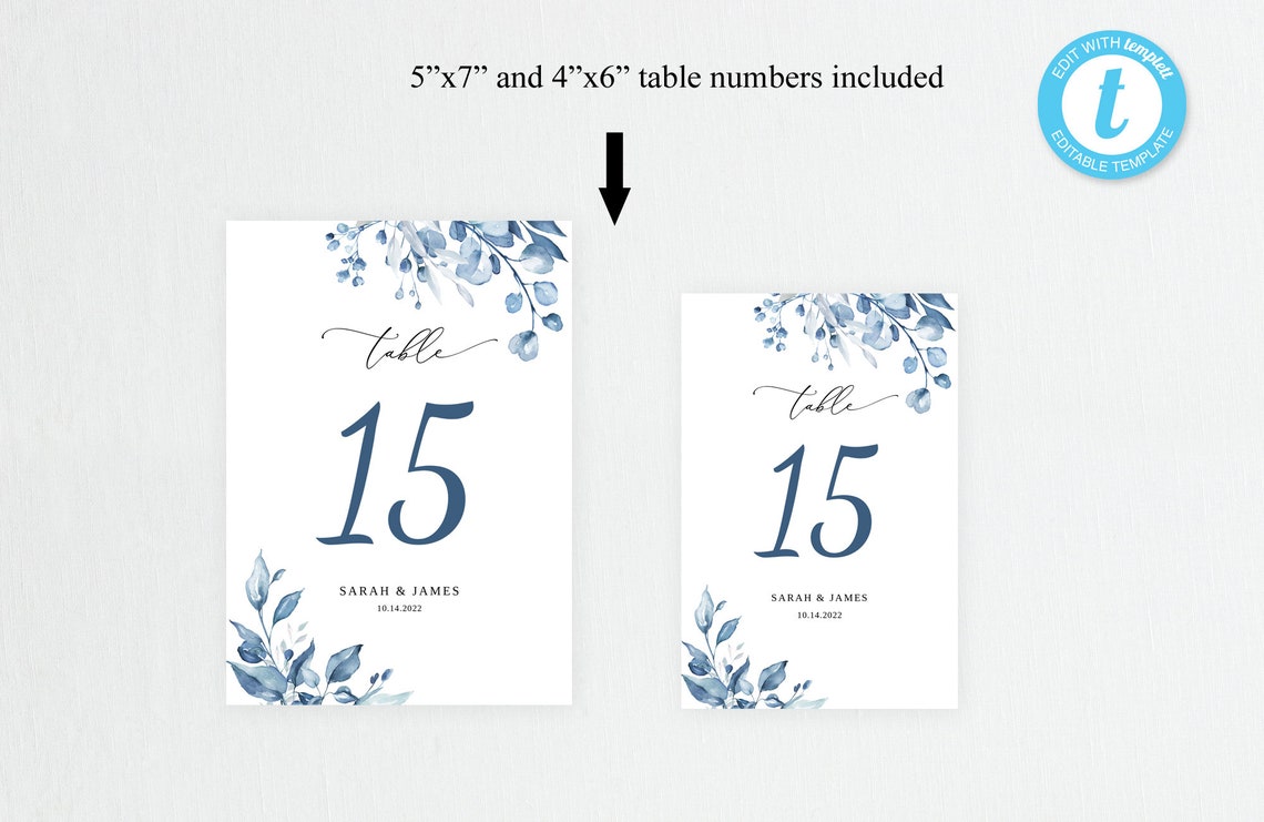 Dusty Blue Wedding Table Numbers, Table Number Template, Seating Card ...