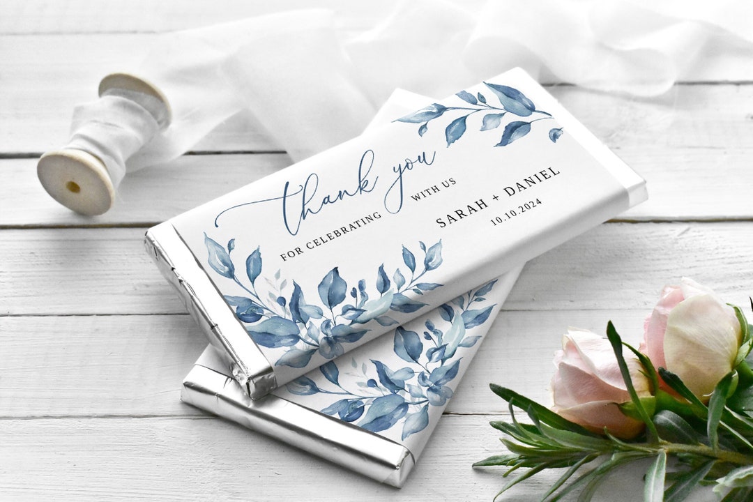 Dusty Blue Wedding Chocolate Bar Wrapper Template, Dusty Blue Chocolate ...