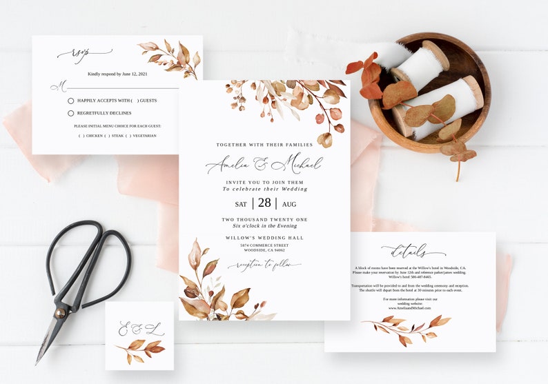 Fall Wedding Invitation Template Autumn Wedding Invitation | Etsy