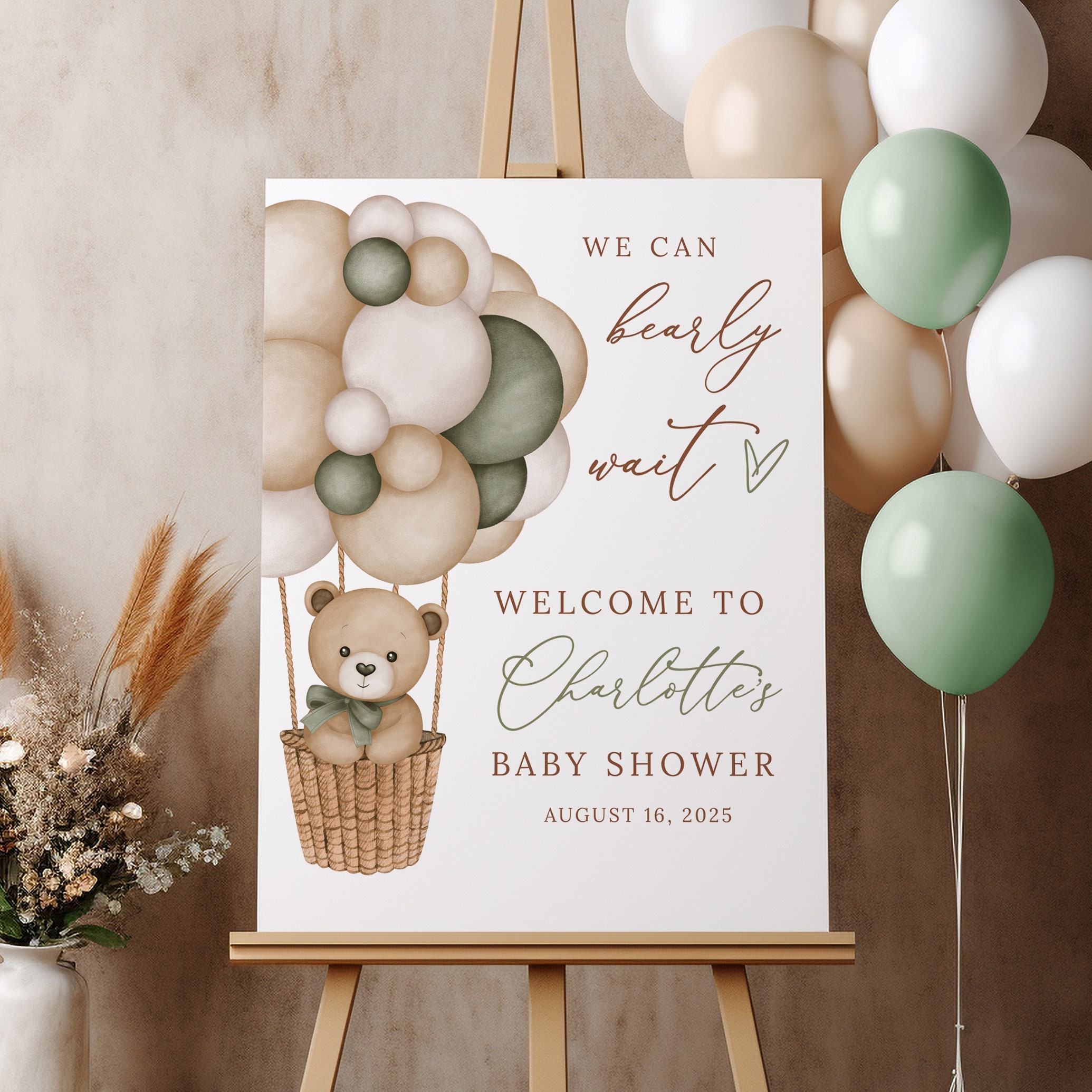Sage Green Baby Shower Welcome Sign, We Can Bearly Wait Baby Shower ...