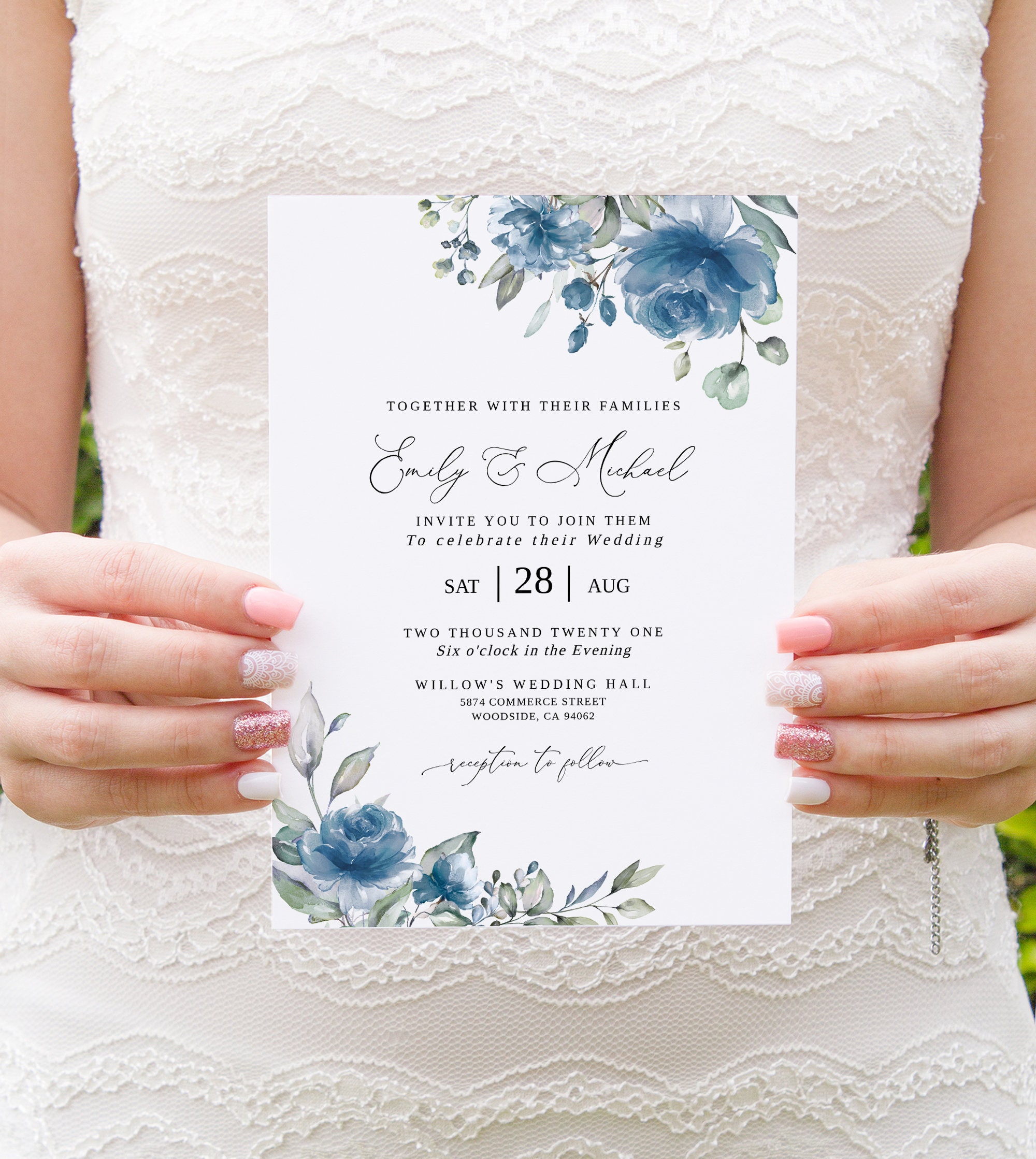 Dusty Blue Wedding Invitation Template Dusty Blue Invitation - Etsy