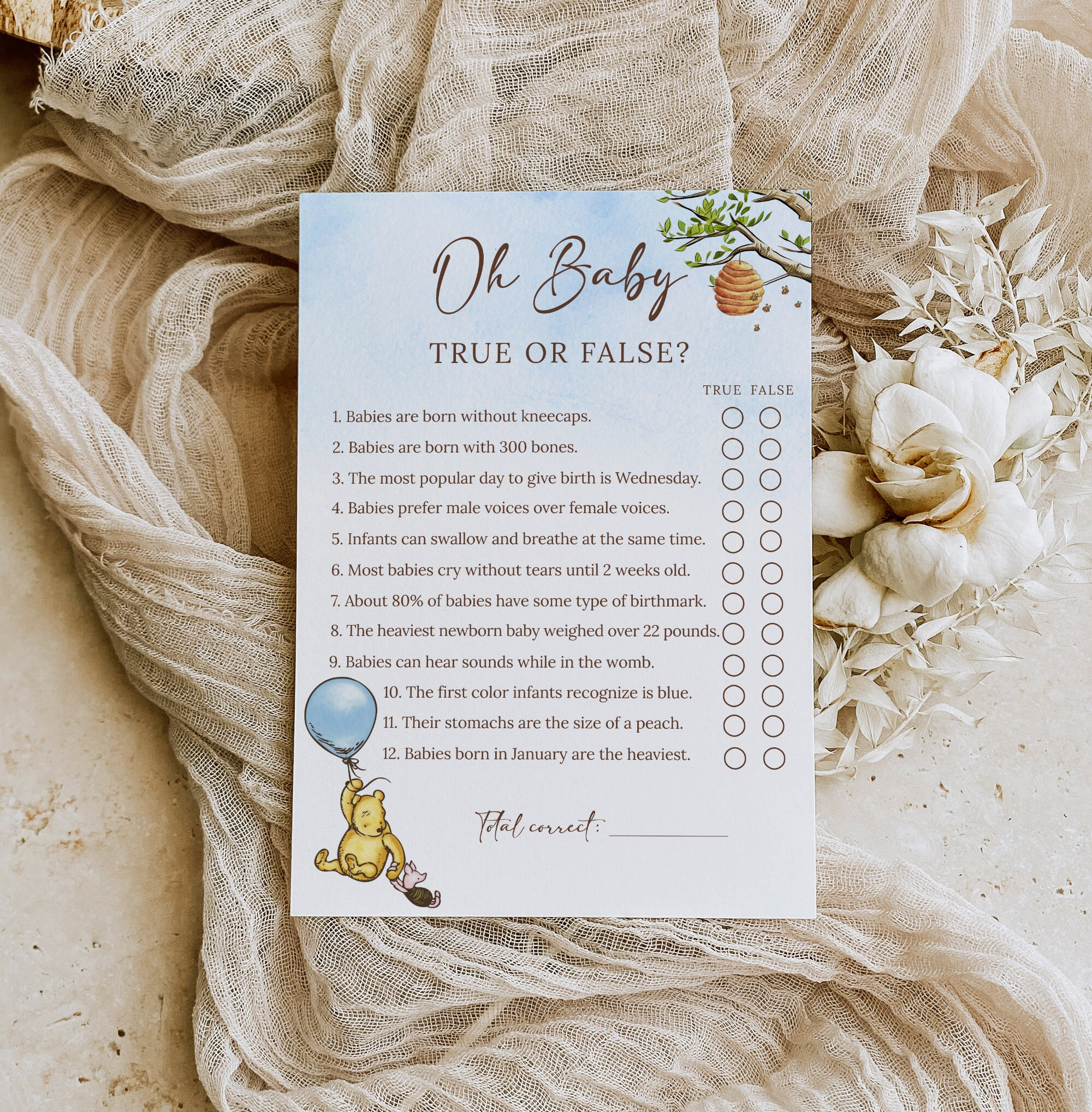 Winnie the Pooh True or False Baby Shower Game, Editable Baby Shower ...