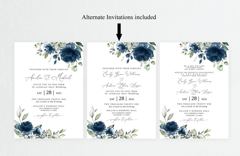 Navy Blue Wedding Invitation Template Blue Wedding | Etsy