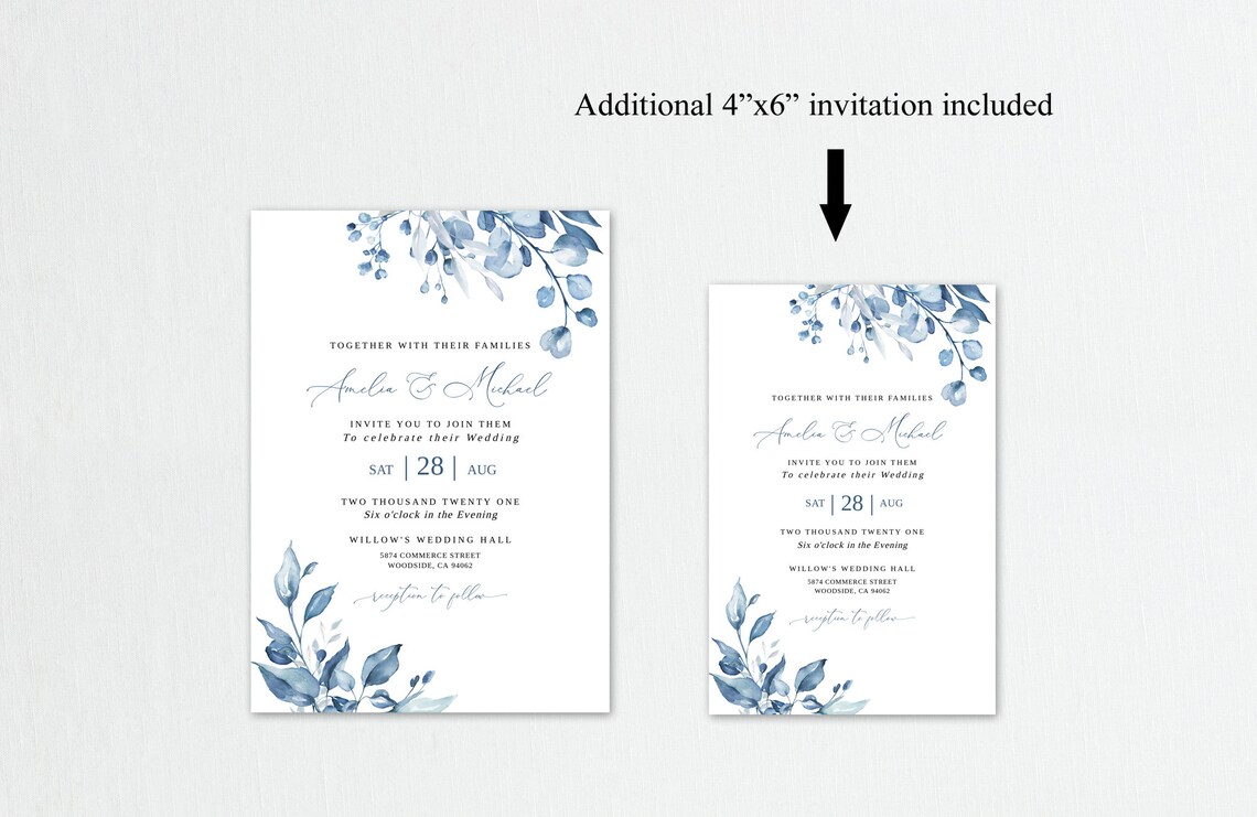 Dusty Blue Wedding Invitation Template Blue Wedding | Etsy