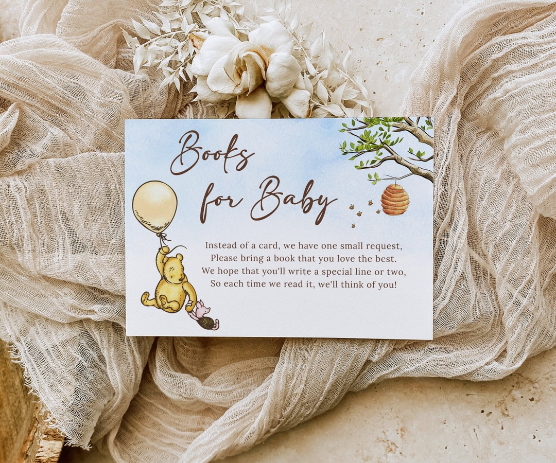 Winnie the Pooh Books for Baby Card, Book Request Card, Neutral Baby ...