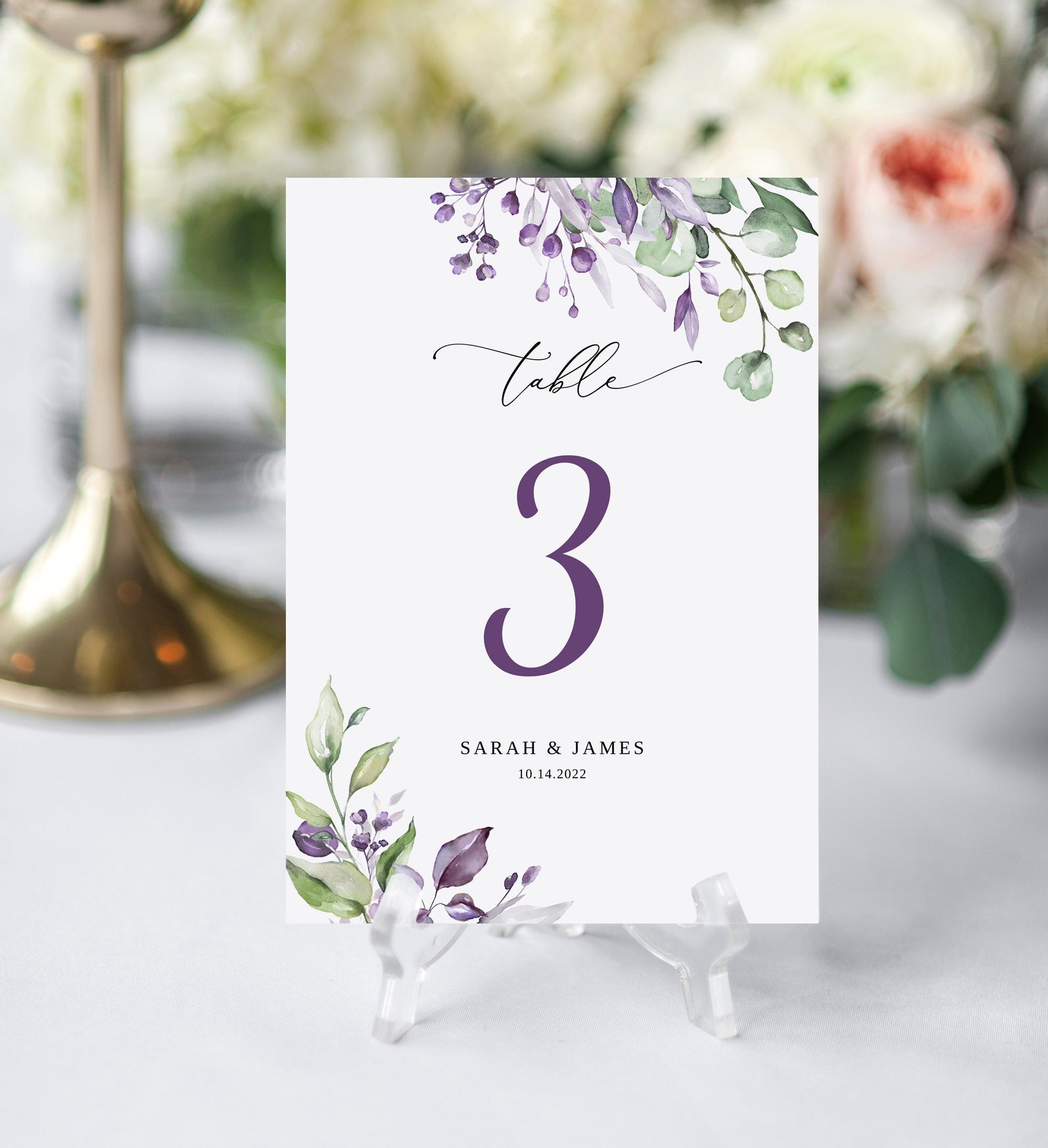 Purple and Green Wedding Table Numbers, Purple Table Number Template ...