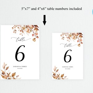 Fall Wedding Table Numbers, Table Number Template, Seating Card, Autumn ...