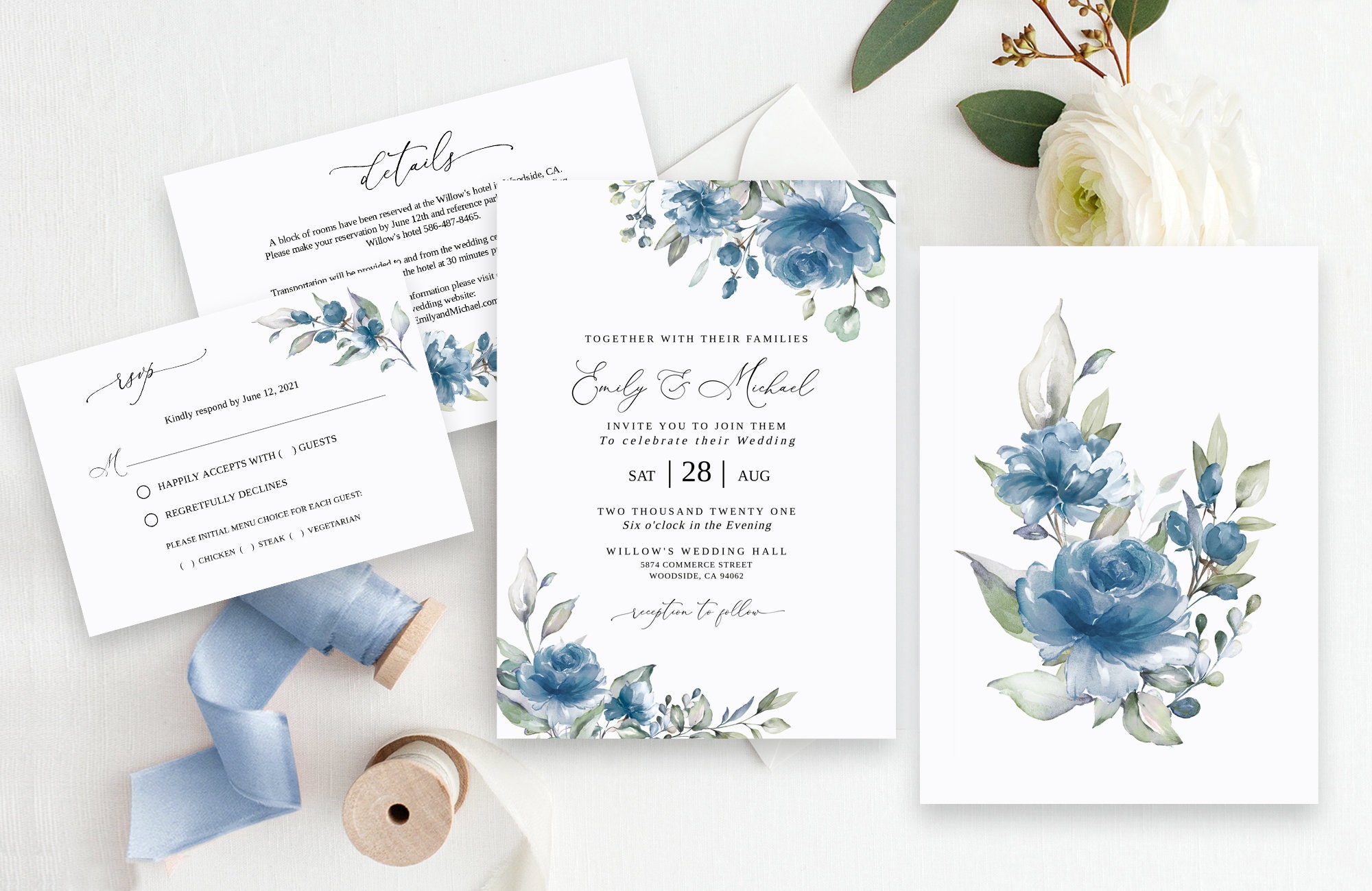 Dusty Blue Wedding Invitation Template Dusty Blue Invitation | Etsy