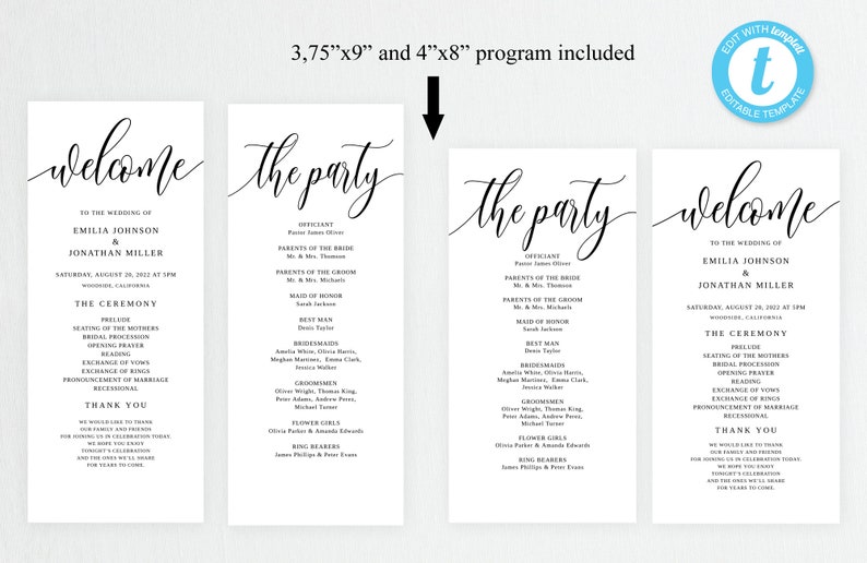 Modern Wedding Program Template, Elegant Wedding Program, Script ...