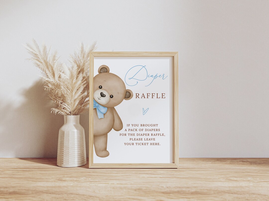 Baby Boy Shower Diaper Raffle Sign Template, Bear Baby Shower Diaper ...