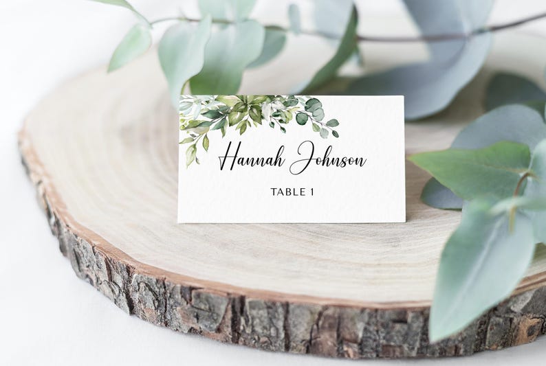 Editable Wedding Place Card Template, Greenery Seating Card, Name Cards ...