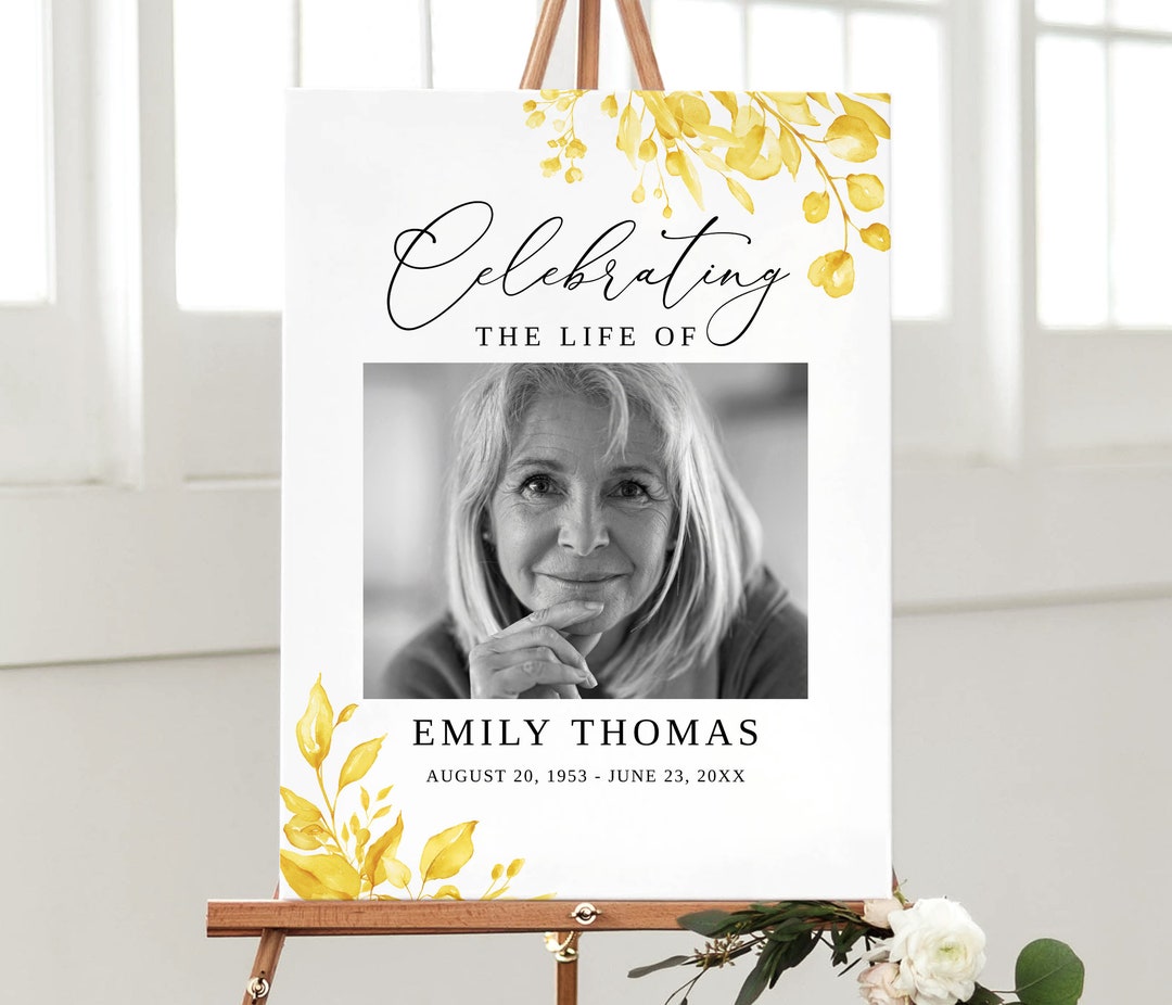 Floral Yellow Funeral Welcome Sign, Celebration of Life, Yellow ...