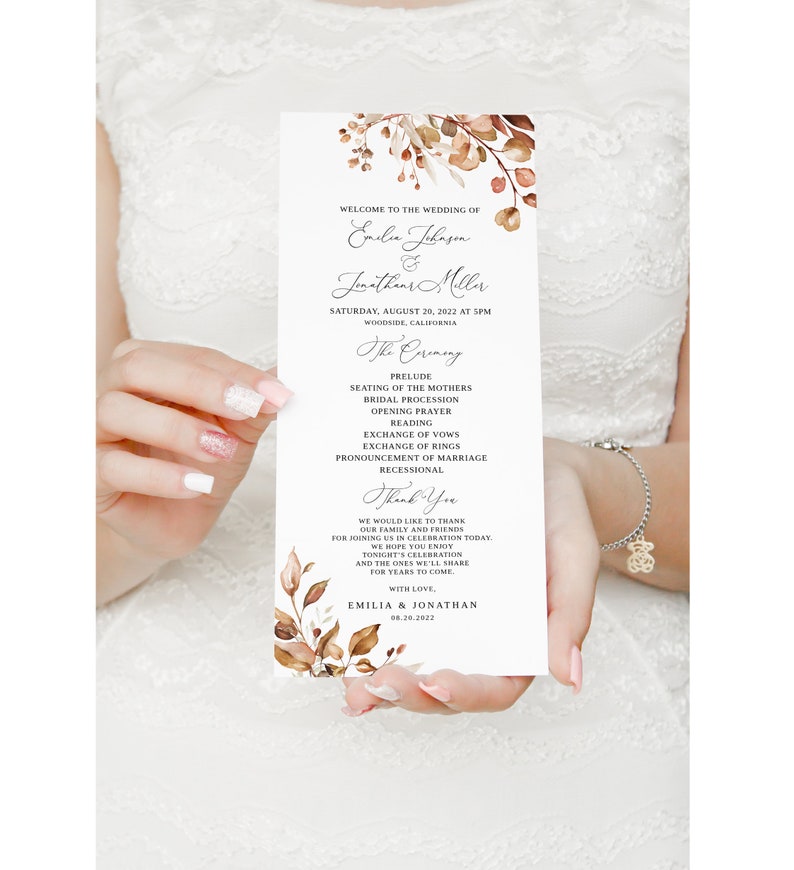 Fall Wedding Program Template Autumn Wedding Program - Etsy