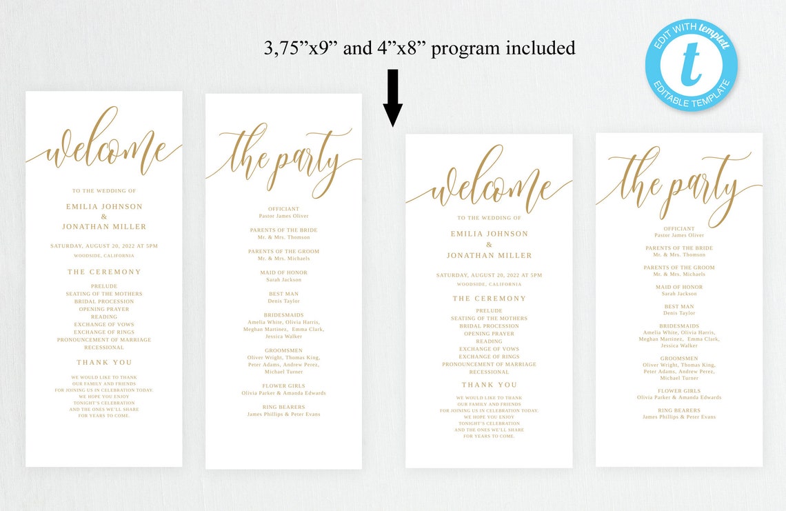 Gold Wedding Program Template Elegant Wedding Program Script - Etsy