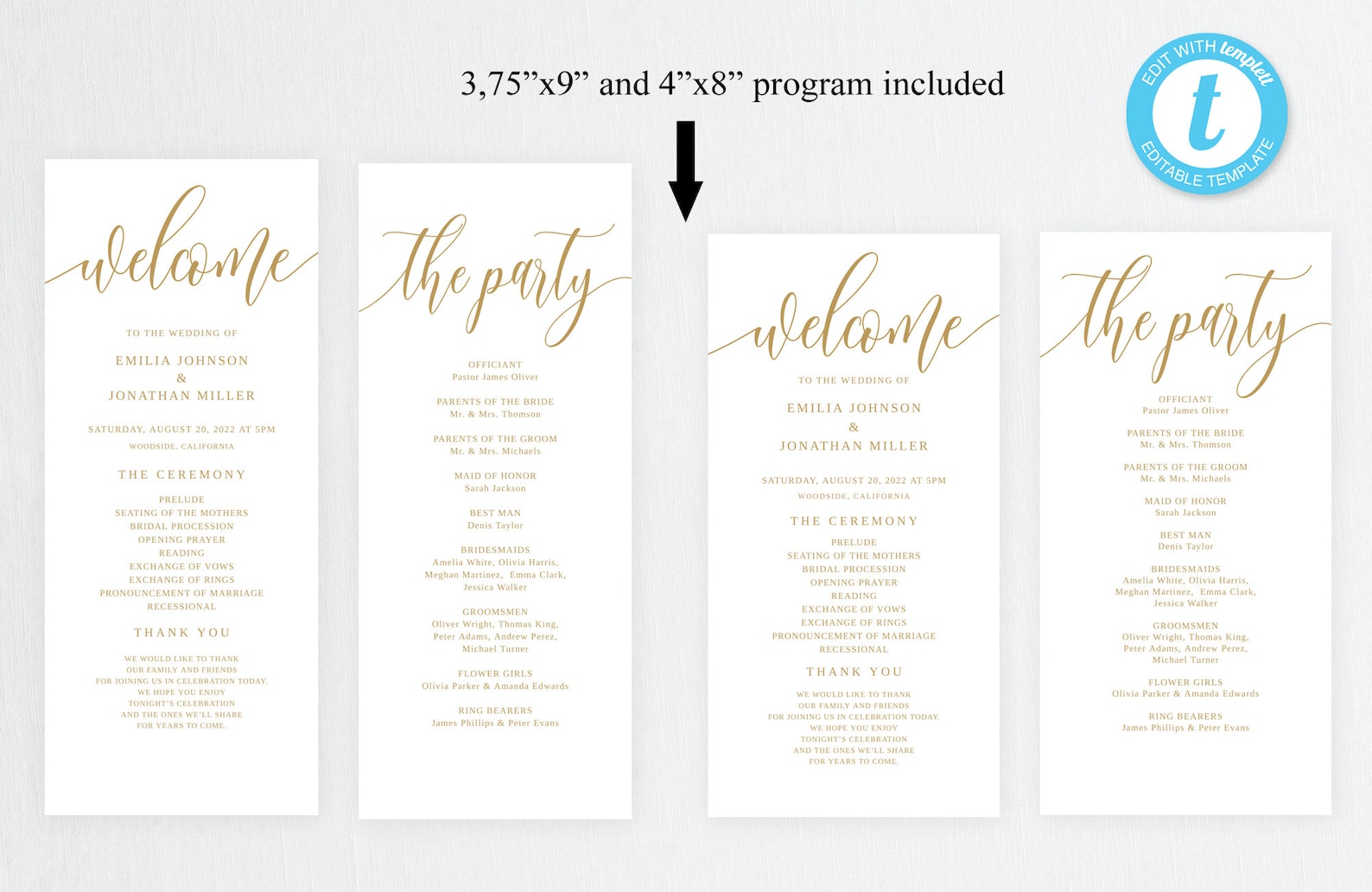 Gold Wedding Program Template Elegant Wedding Program Script - Etsy