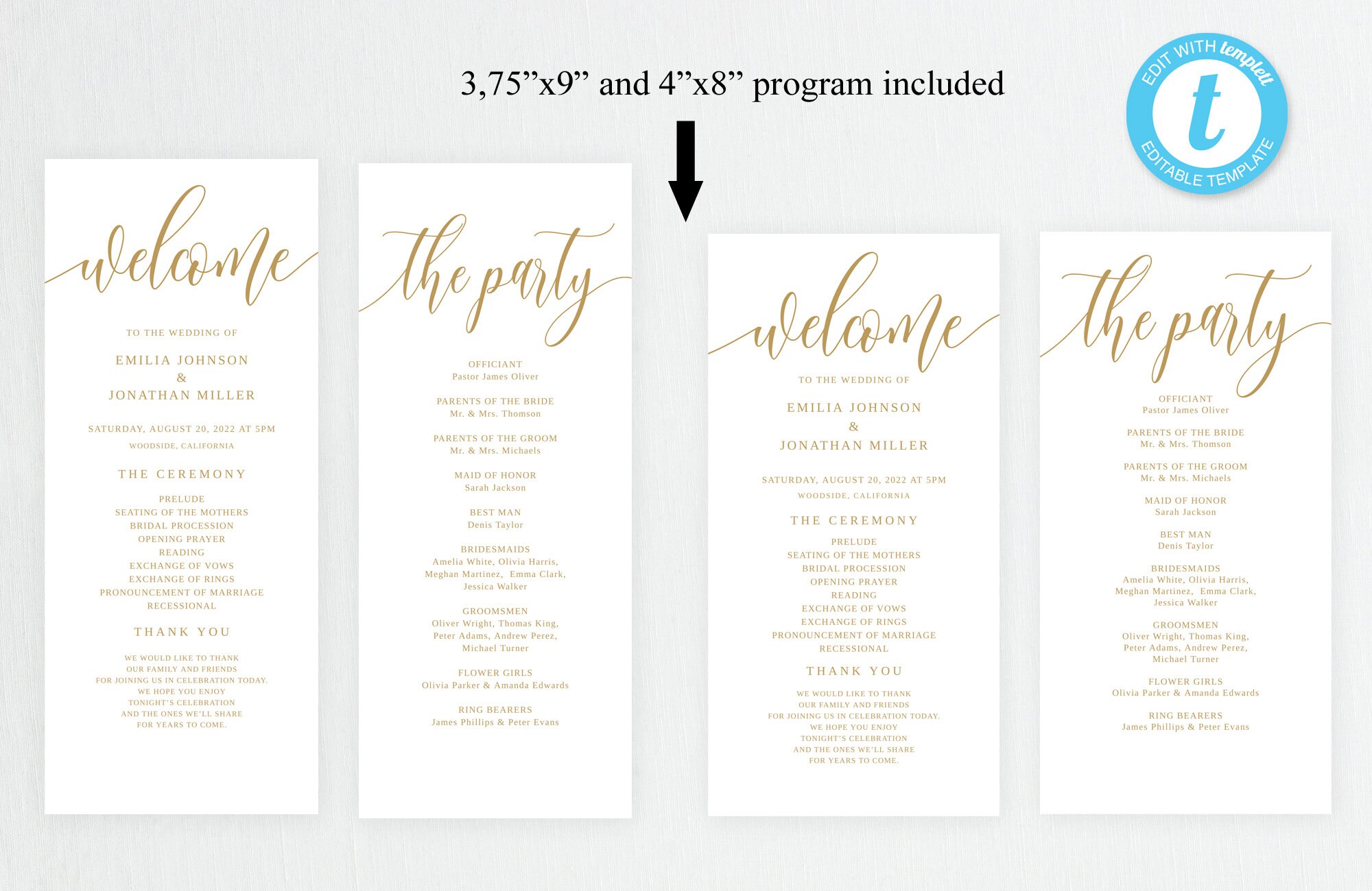Gold Wedding Program Template Elegant Wedding Program Script - Etsy