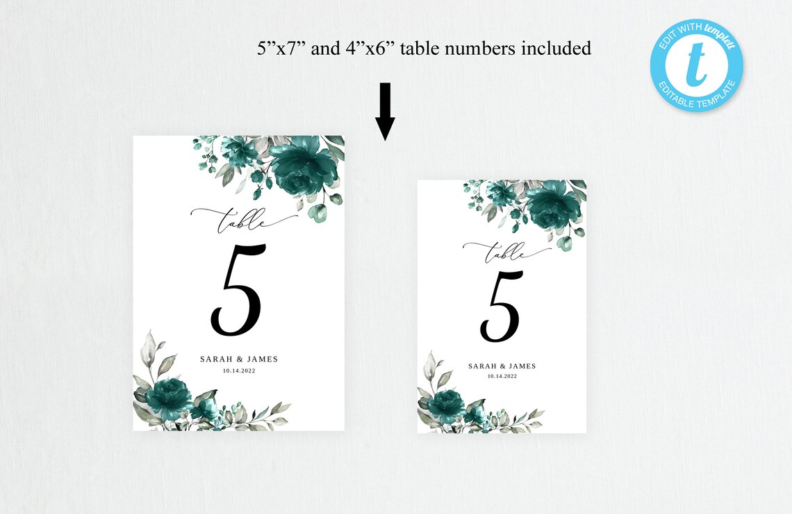 Teal Wedding Table Numbers Teal and Gray Table Number | Etsy