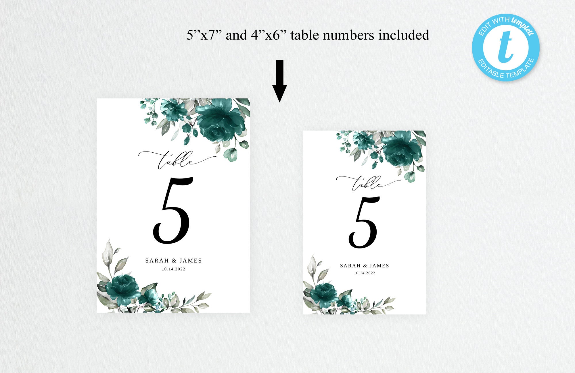 Teal Wedding Table Numbers, Teal and Gray Table Number Template ...
