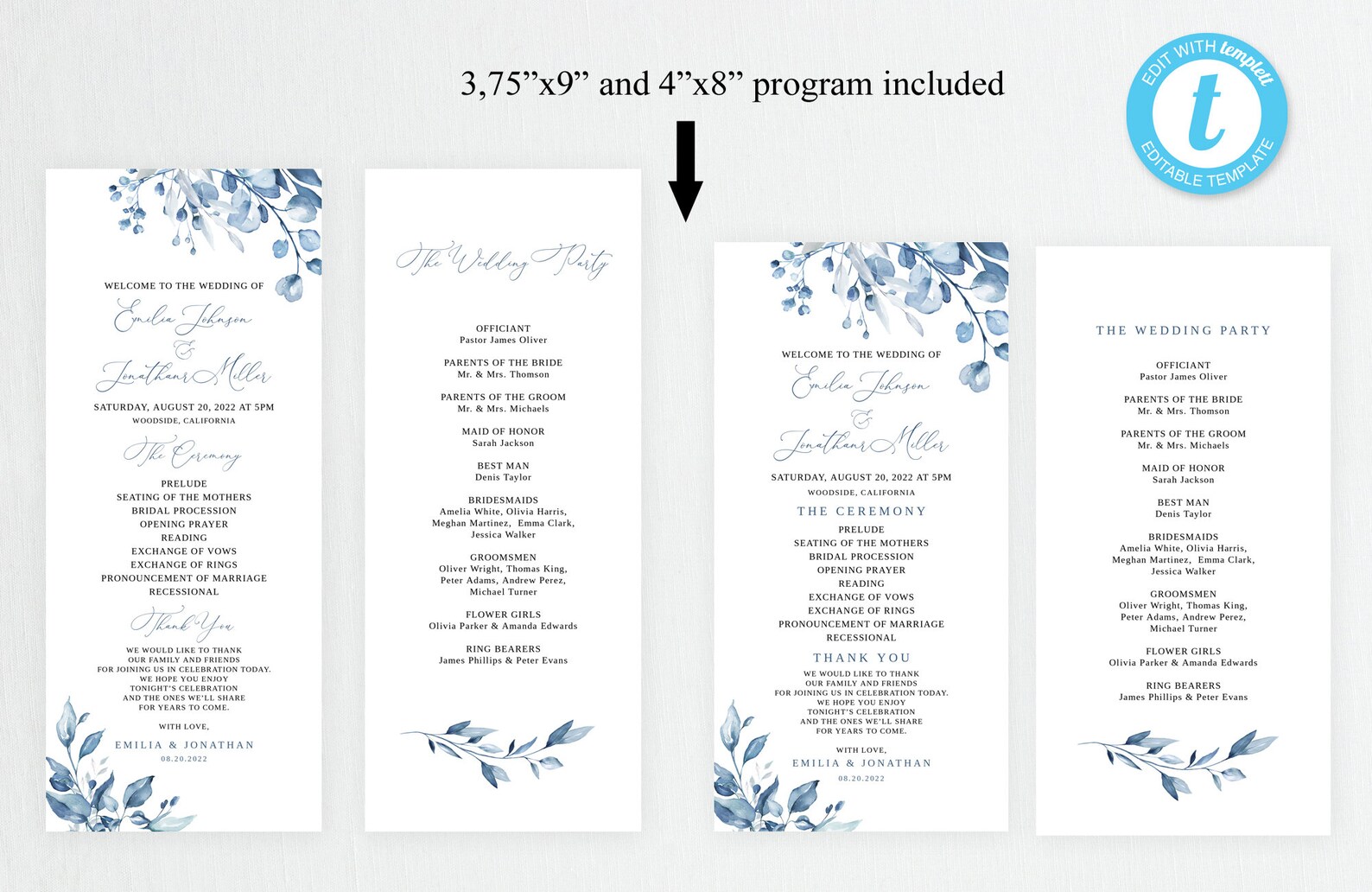 Dusty Blue Wedding Program Template Floral Wedding Program - Etsy