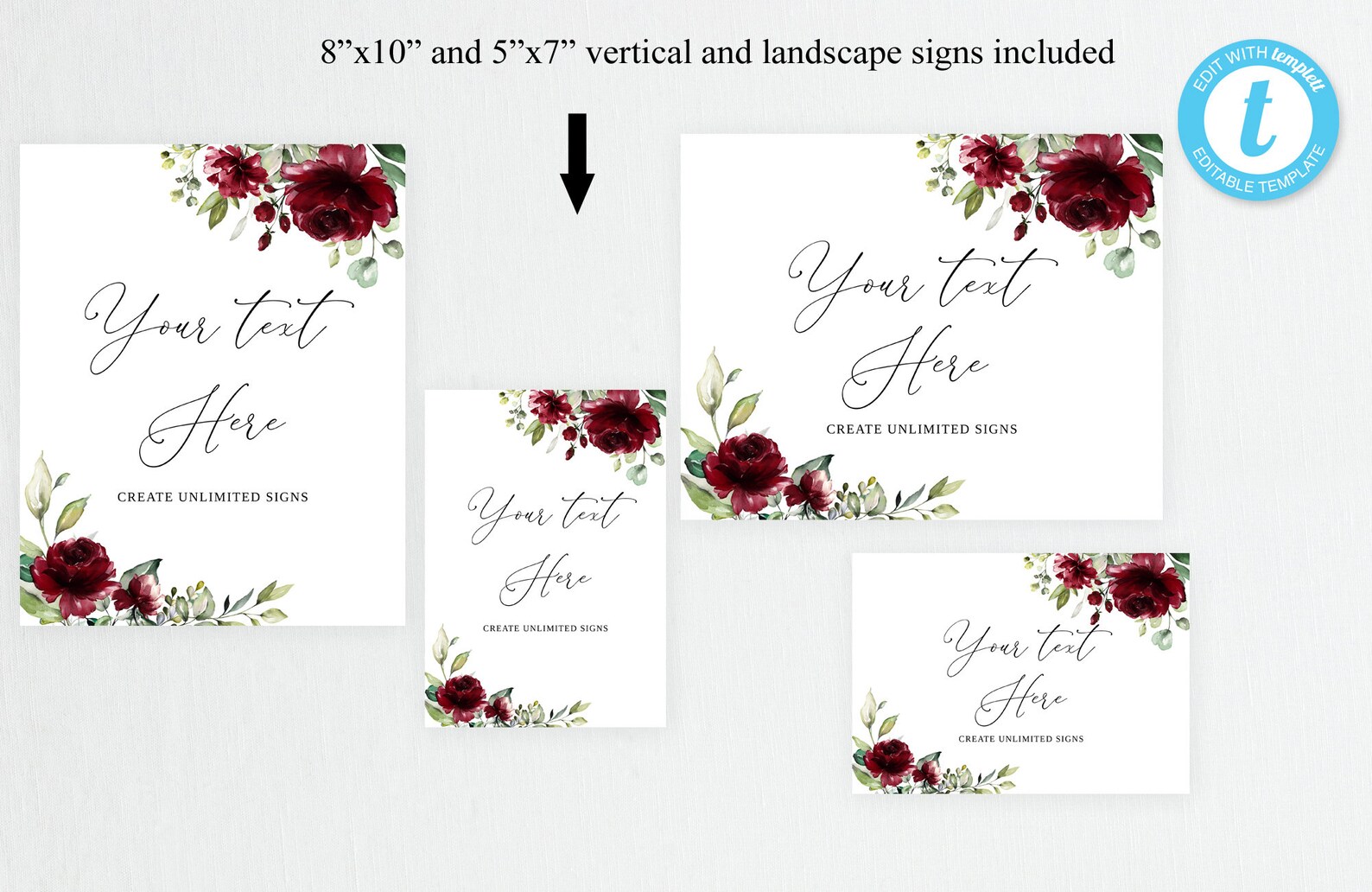 Burgundy Wedding Sign Edit Yourself Custom Wedding Sign | Etsy