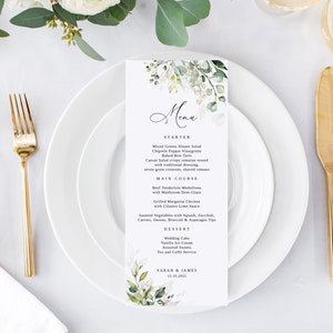 Botanical Wedding Menu Template, Greenery and Gold Wedding Menu ...