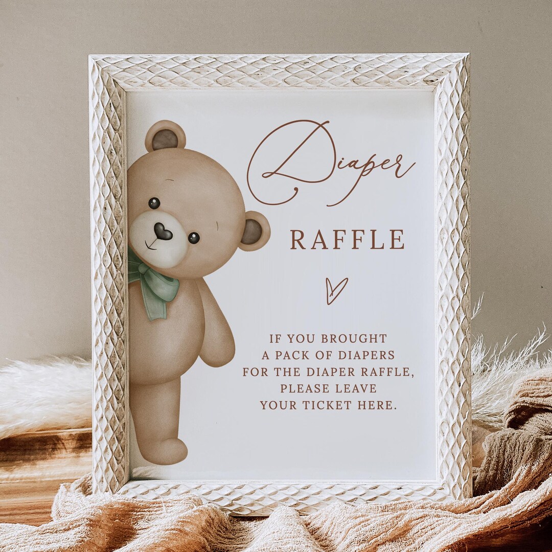Teddy Bear Diaper Raffle Sign Template, Sage Green (digital Download ...