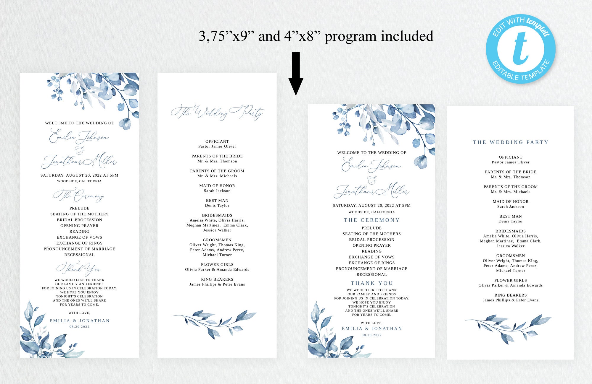 Dusty Blue Wedding Program Template Floral Wedding Program | Etsy