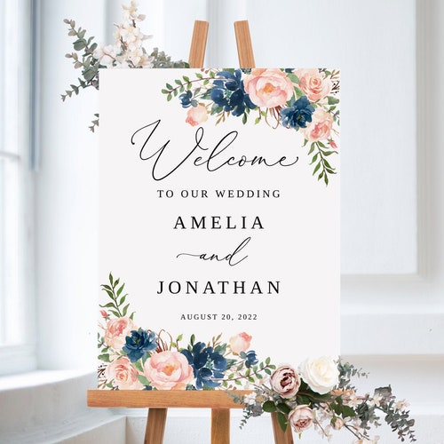 Navy and Blush Wedding Welcome Sign Printable Wedding Welcome - Etsy