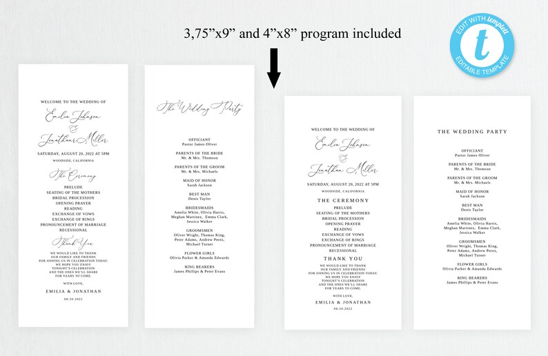 Modern Wedding Program Template Elegant Wedding Program - Etsy