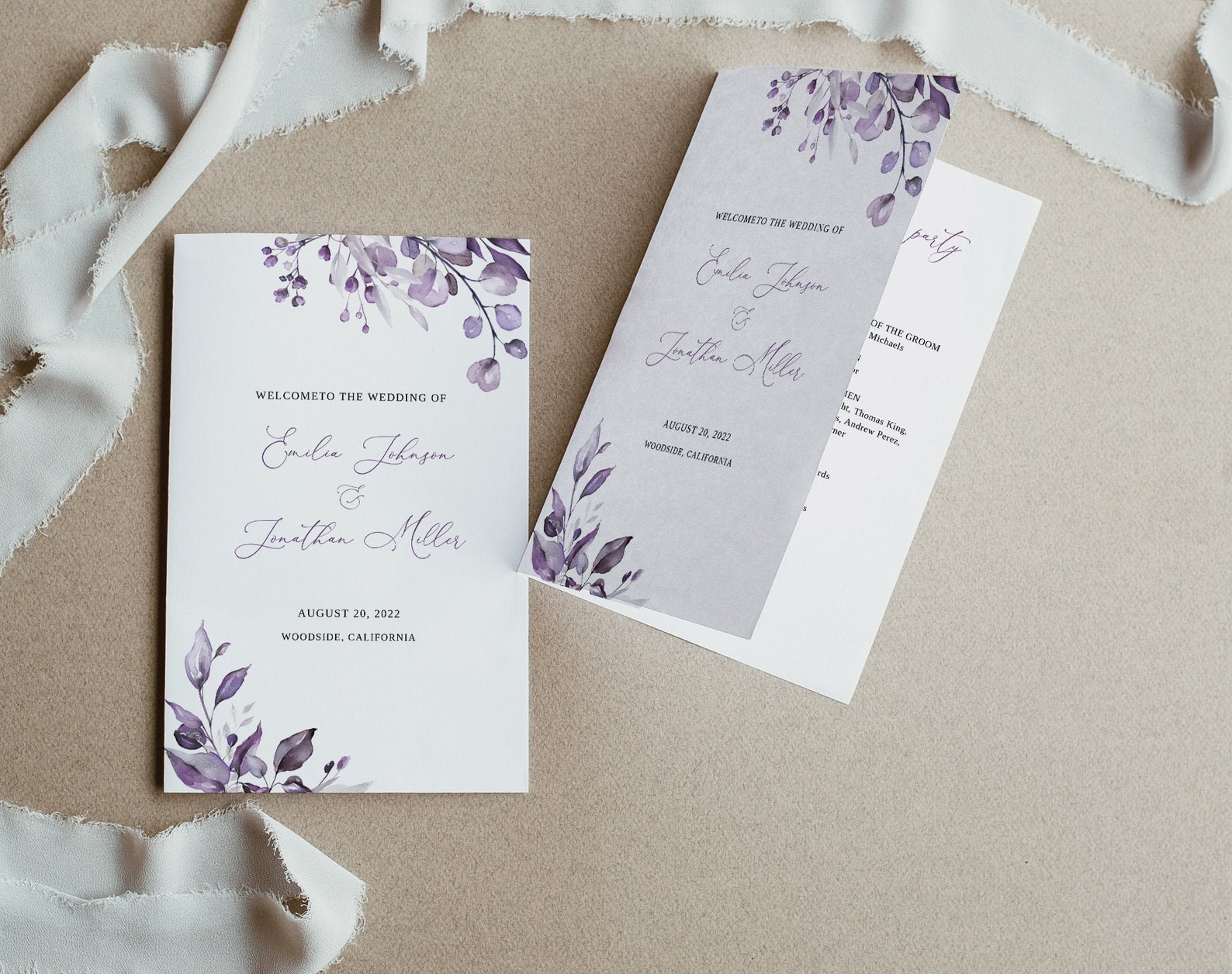 Dusty Purple Wedding Program Template Lavender Wedding - Etsy