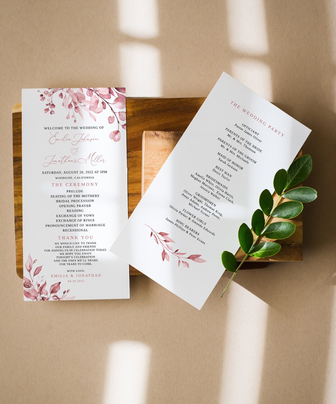 Dusty Pink Wedding Program Template, Floral Wedding Program Printable, Templett, #B90 - Etsy