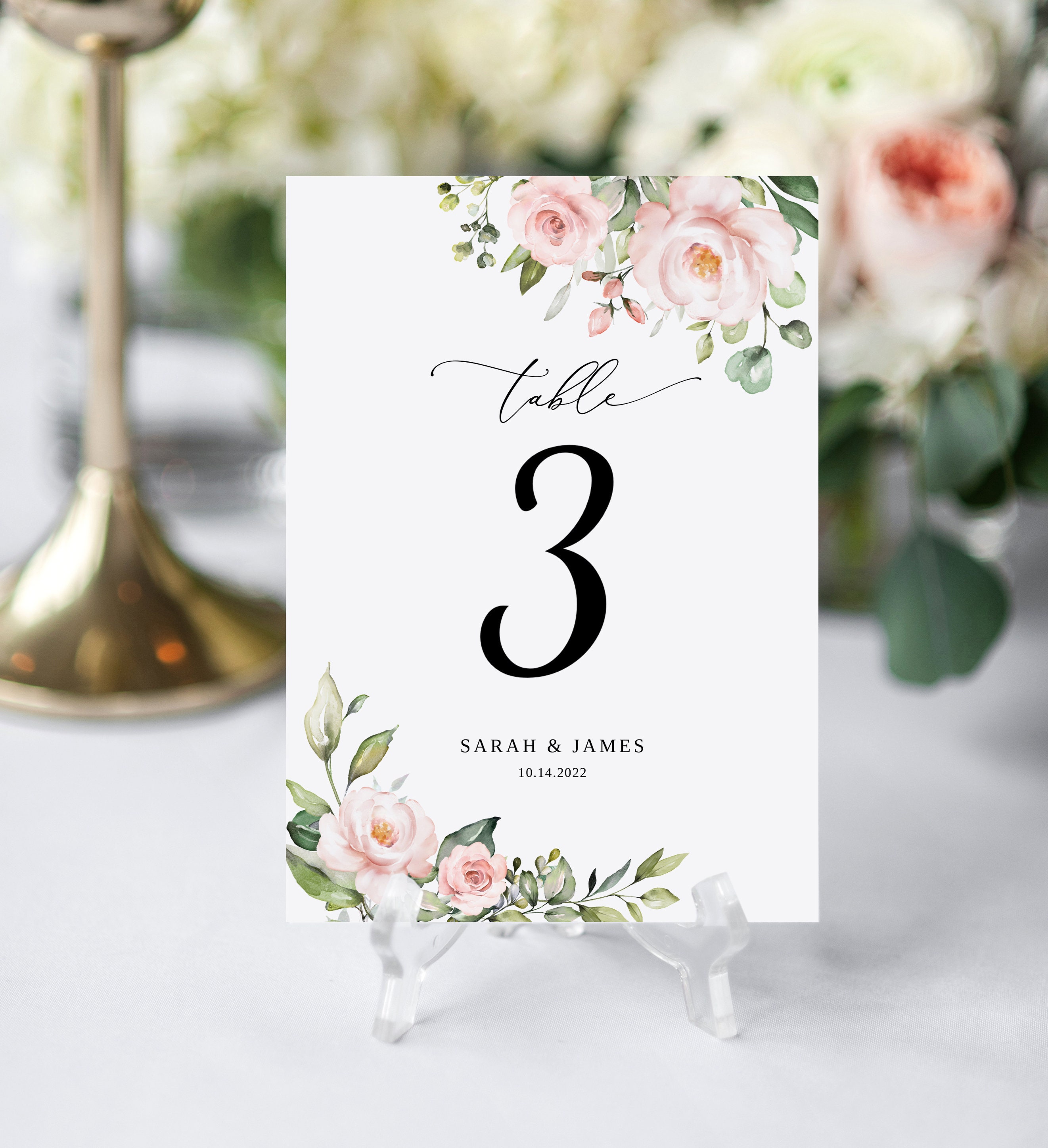 Blush Wedding Table Numbers, Light Pink Table Number Template, Seating ...