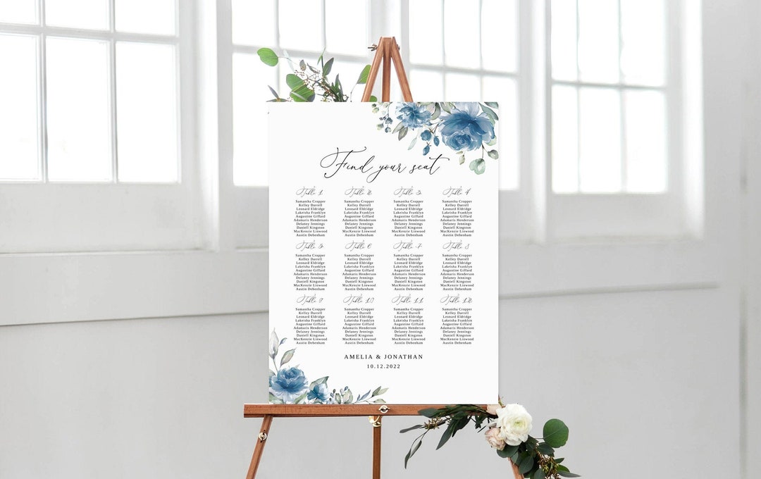 Dusty Blue Wedding Seating Chart Template, Blue Wedding Seating Chart ...