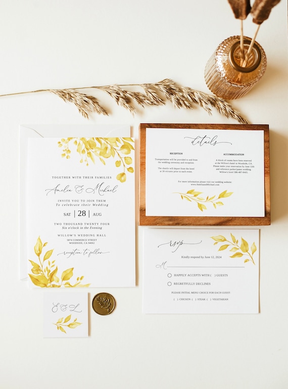 Yellow Wedding Invitation Template Yellow Invitation - Etsy