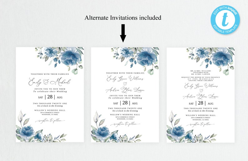 Dusty Blue Wedding Invitation Template Dusty Blue Invitation - Etsy