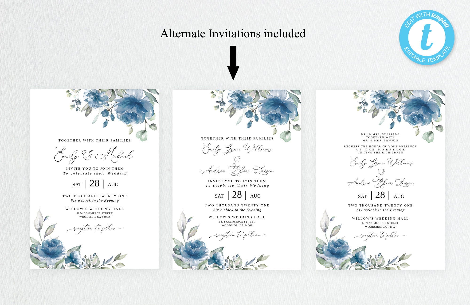 Dusty Blue Wedding Invitation Template Dusty Blue Invitation | Etsy