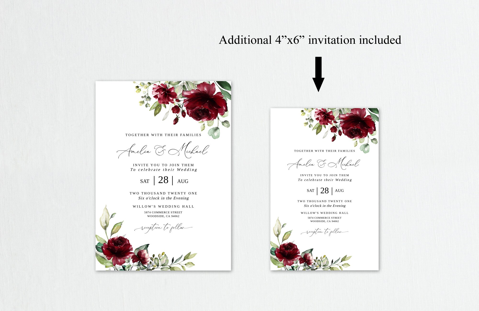 Burgundy Wedding Invitation Template Marsala Wedding - Etsy
