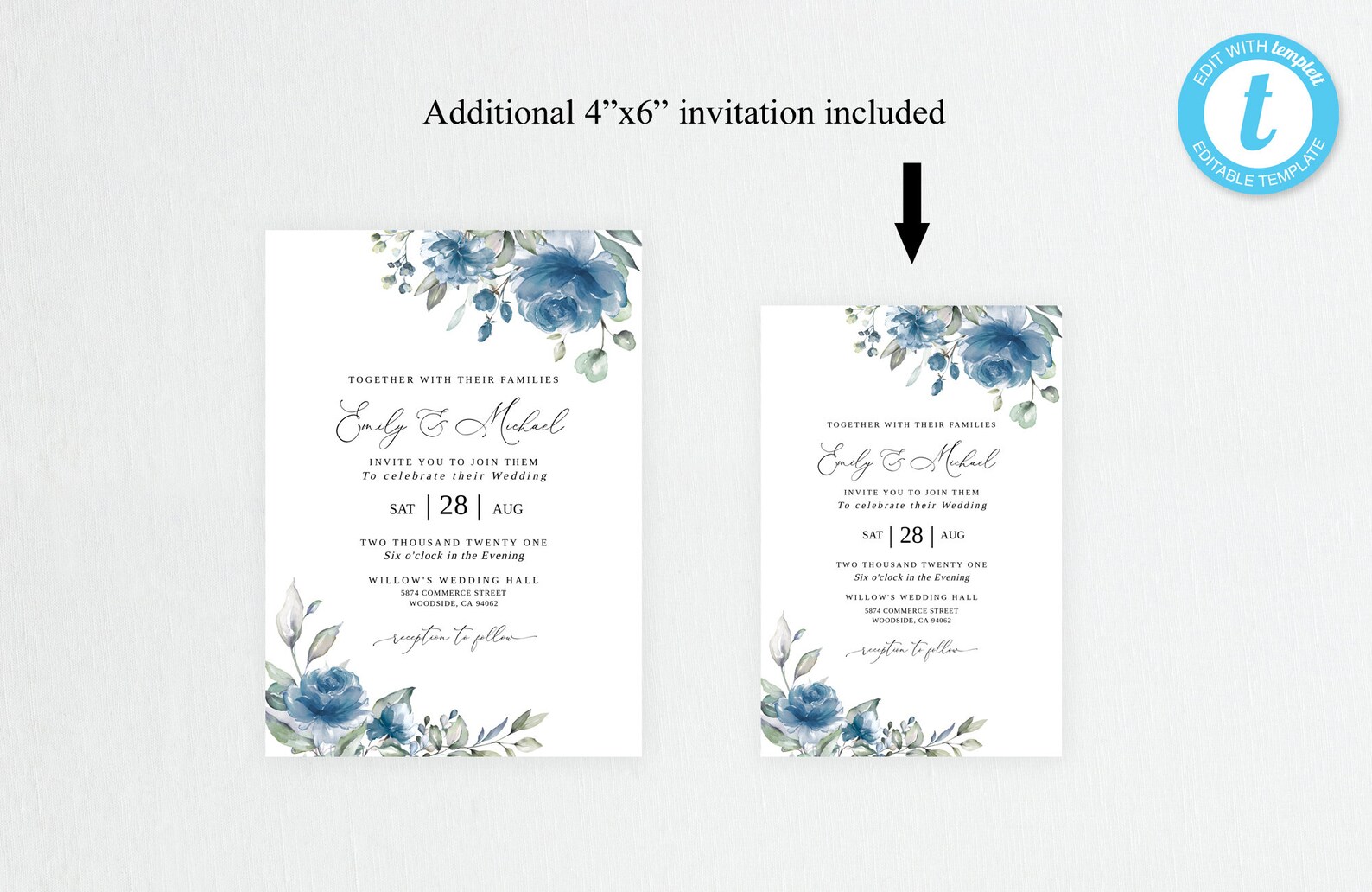 Dusty Blue Wedding Invitation Template Dusty Blue Invitation - Etsy
