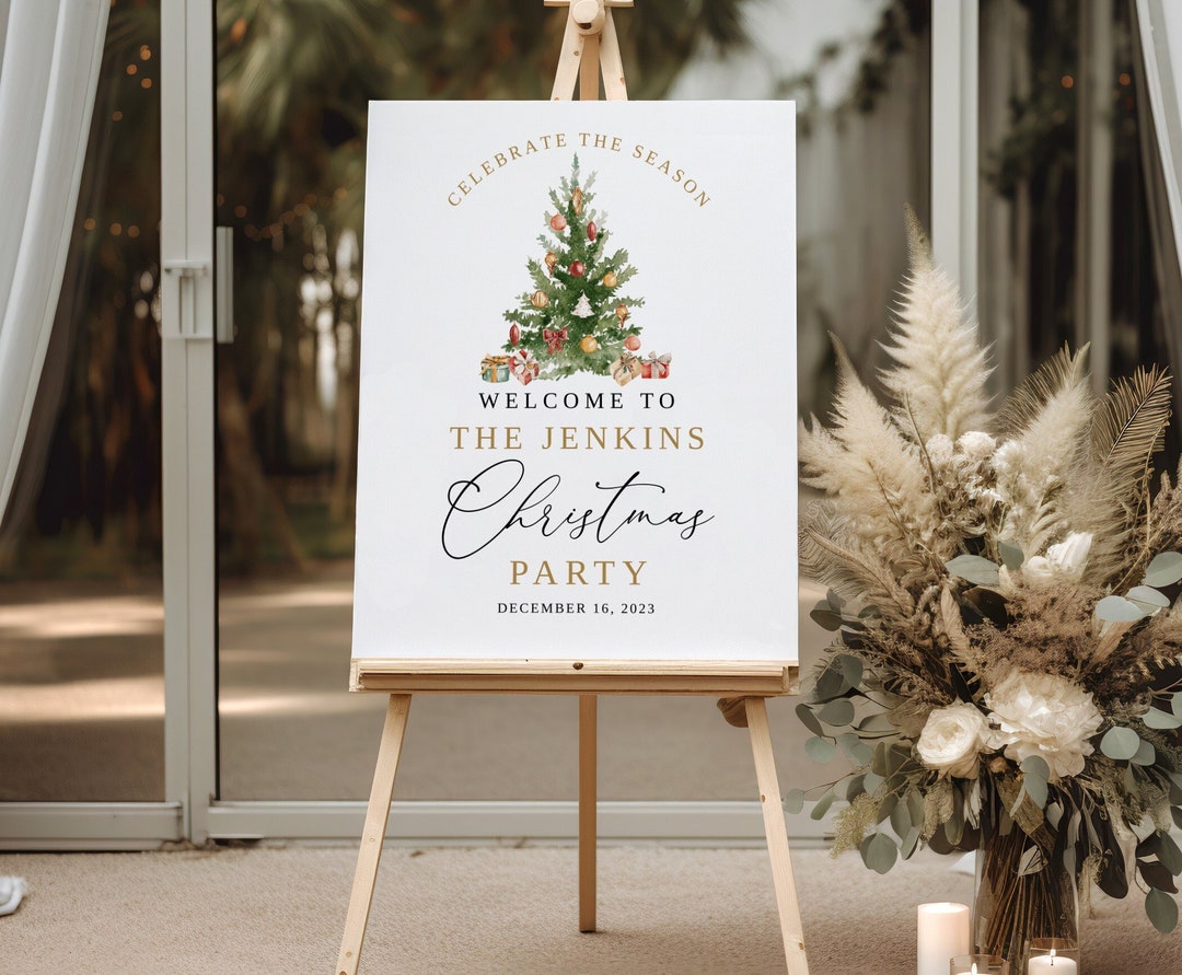 Editable Christmas Party Welcome Sign, Holiday Welcome Sign, Christmas ...