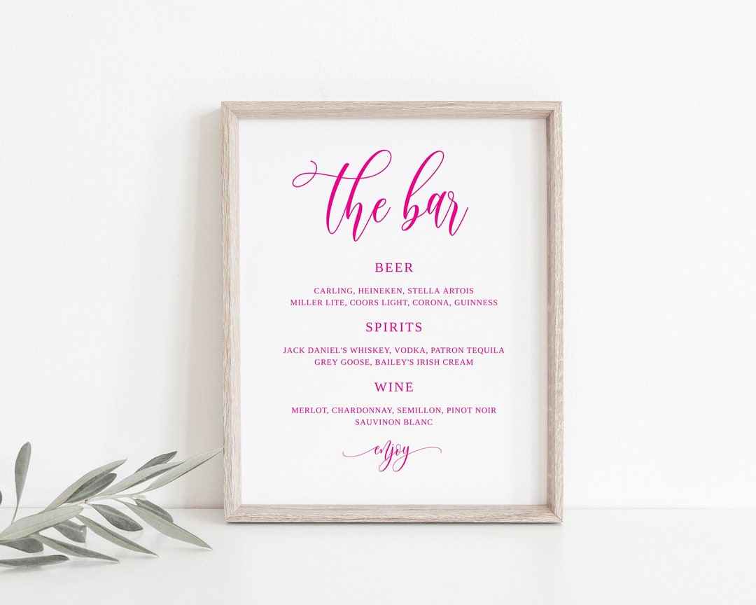 Hot Pink Bar Sign, Modern Wedding Bar Sign, the Bar Wedding Sign ...