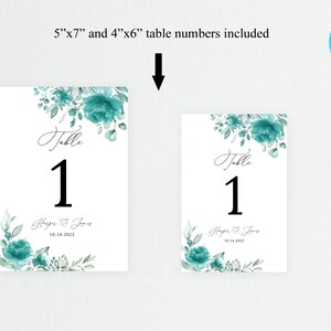 Teal Wedding Table Numbers, Turquoise Table Number Template, Seating ...
