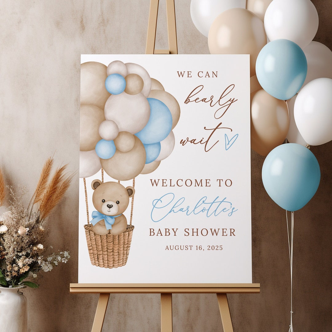 Blue Teddy Bear Baby Shower Welcome Sign Teddy Bear Balloon We Can ...