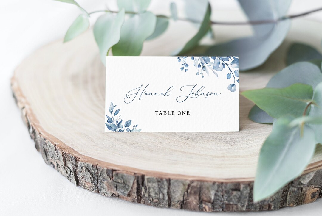 Dusty Blue Wedding Place Card, Blue Place Card Template, Seating Card ...