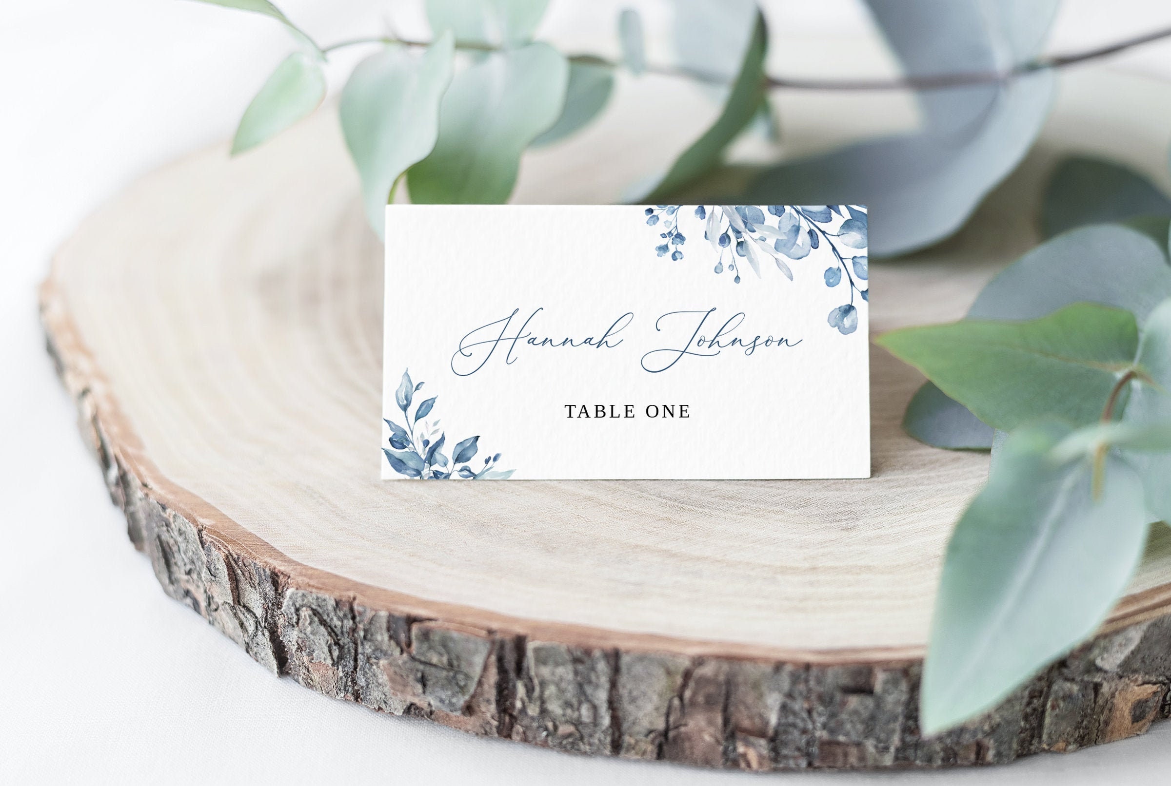 Dusty Blue Wedding Place Card Blue Place Card Template | Etsy