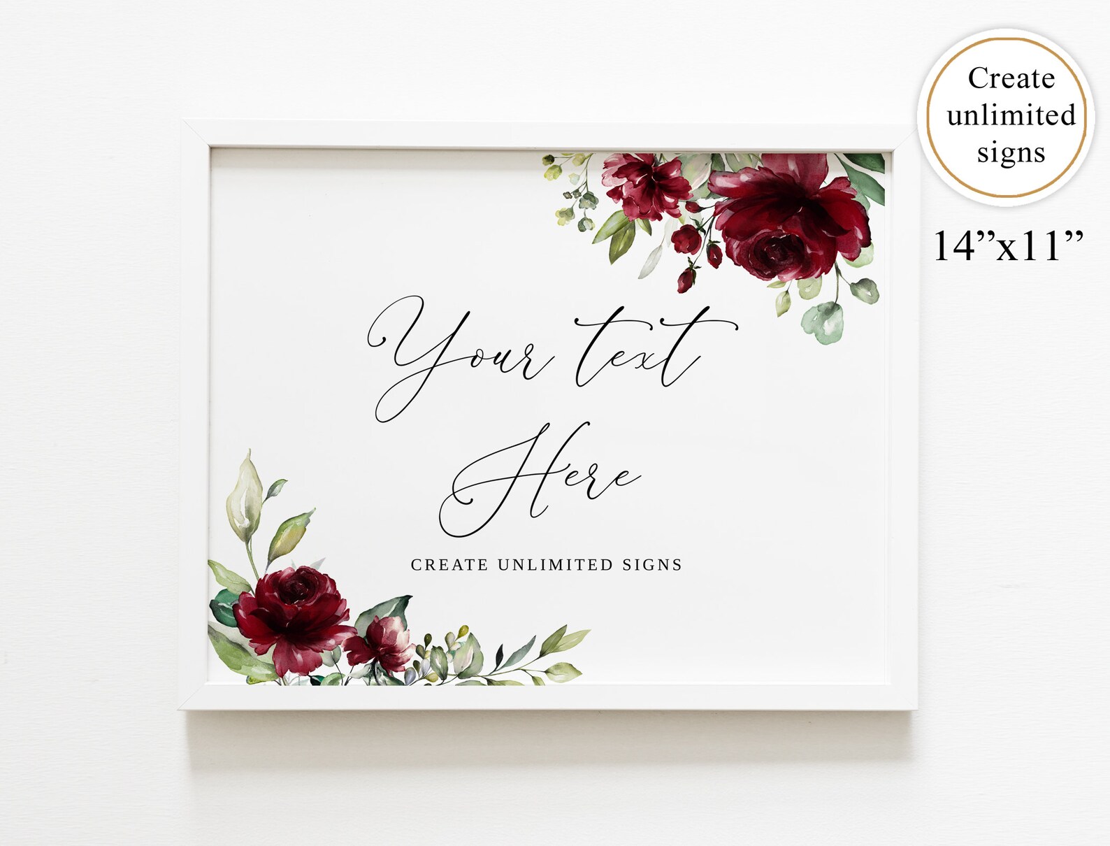 Burgundy Wedding Sign, Custom Sign Template, Edit Yourself, Custom ...
