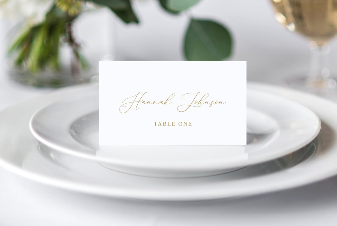 Gold Wedding Place Card Template, Seating Card, Gold Wedding Name Card ...